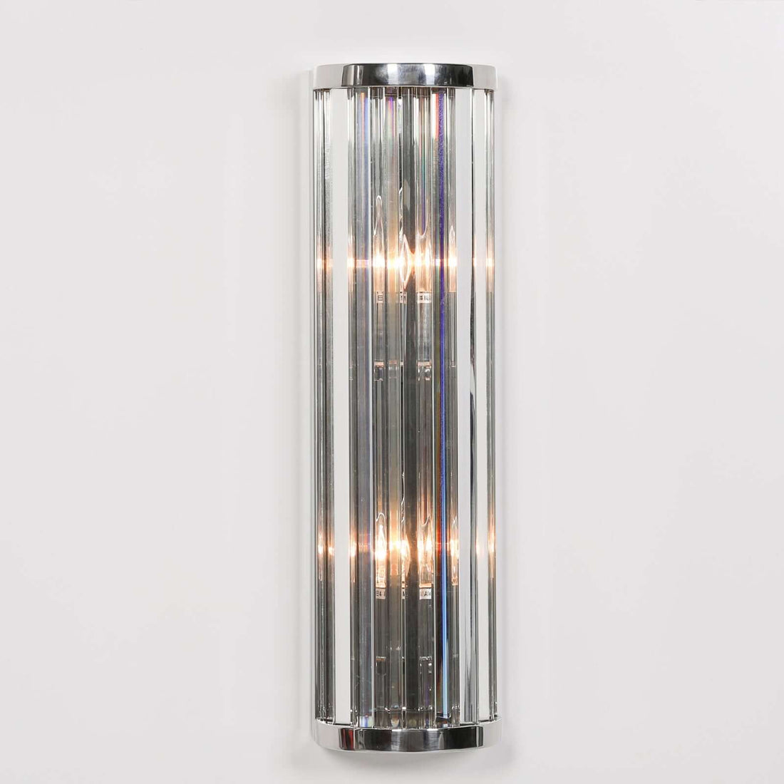Chrome Wall Light Fluted Column With Glass Rods Art Deco Style 55cm