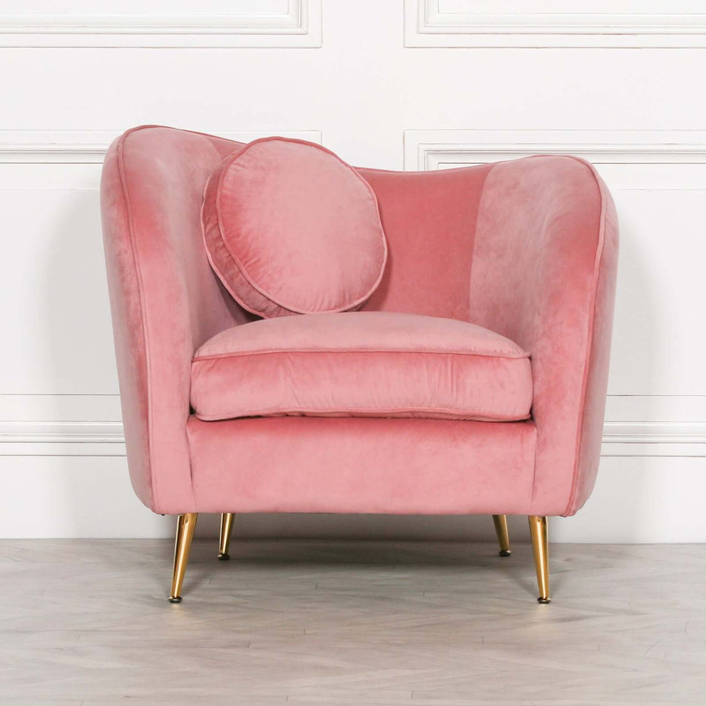 Pink Velvet Armchair Gold Legs with Matching Cushion
