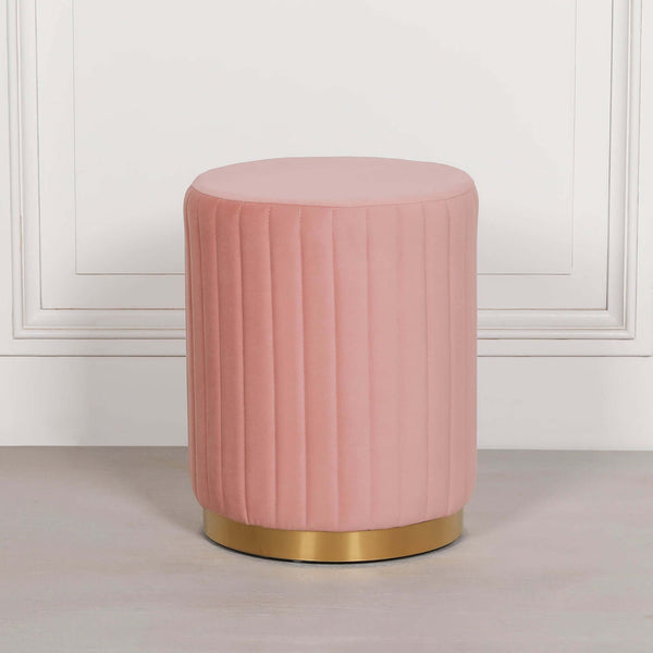 Blush Pink Velvet Round Stool with Gold Base