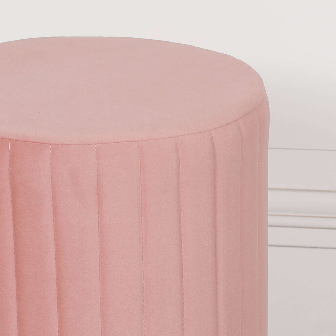 Blush Pink Velvet Round Stool with Gold Base