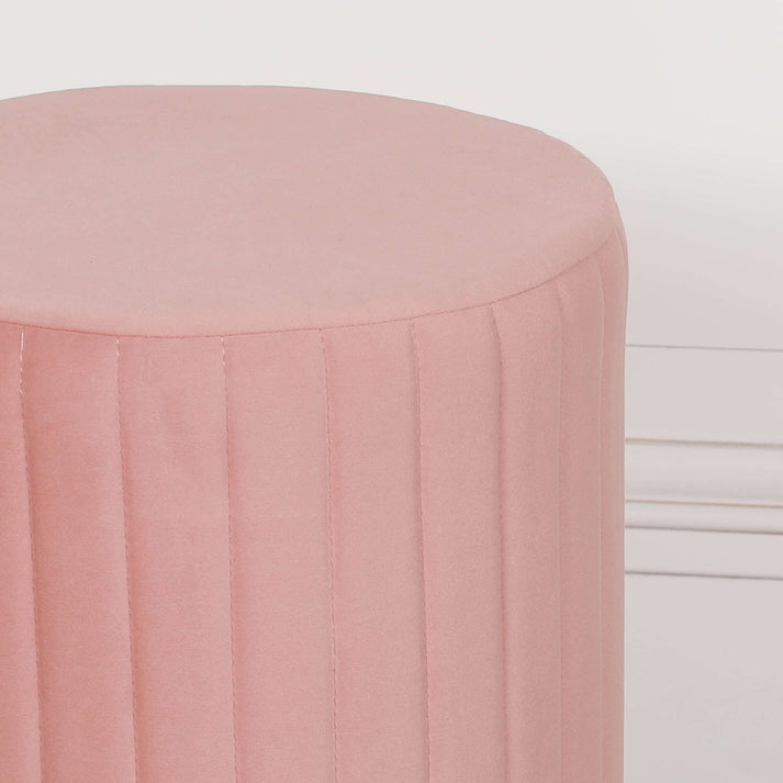 Blush Pink Velvet Round Stool with Gold Base
