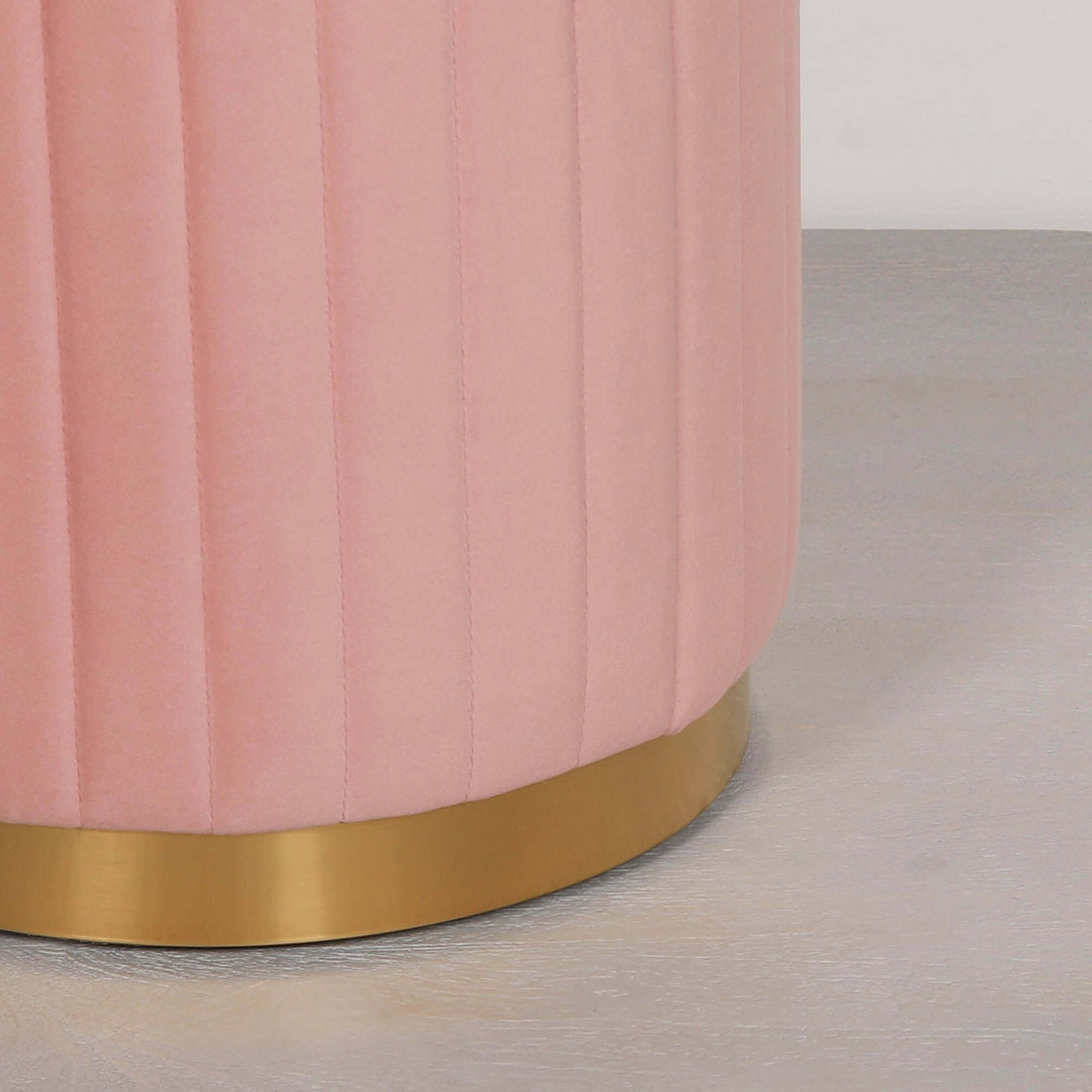 Blush Pink Velvet Round Stool with Gold Base