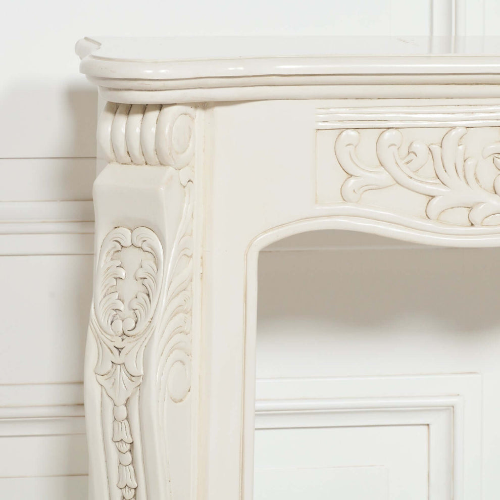 Aged Ivory Carved Fireplace Surround French Style