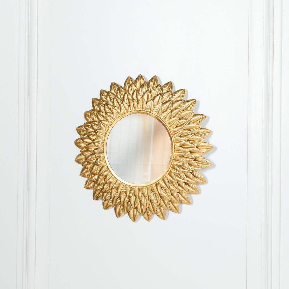 Gold Round Sunflower Wall Mirror Metal 48cm