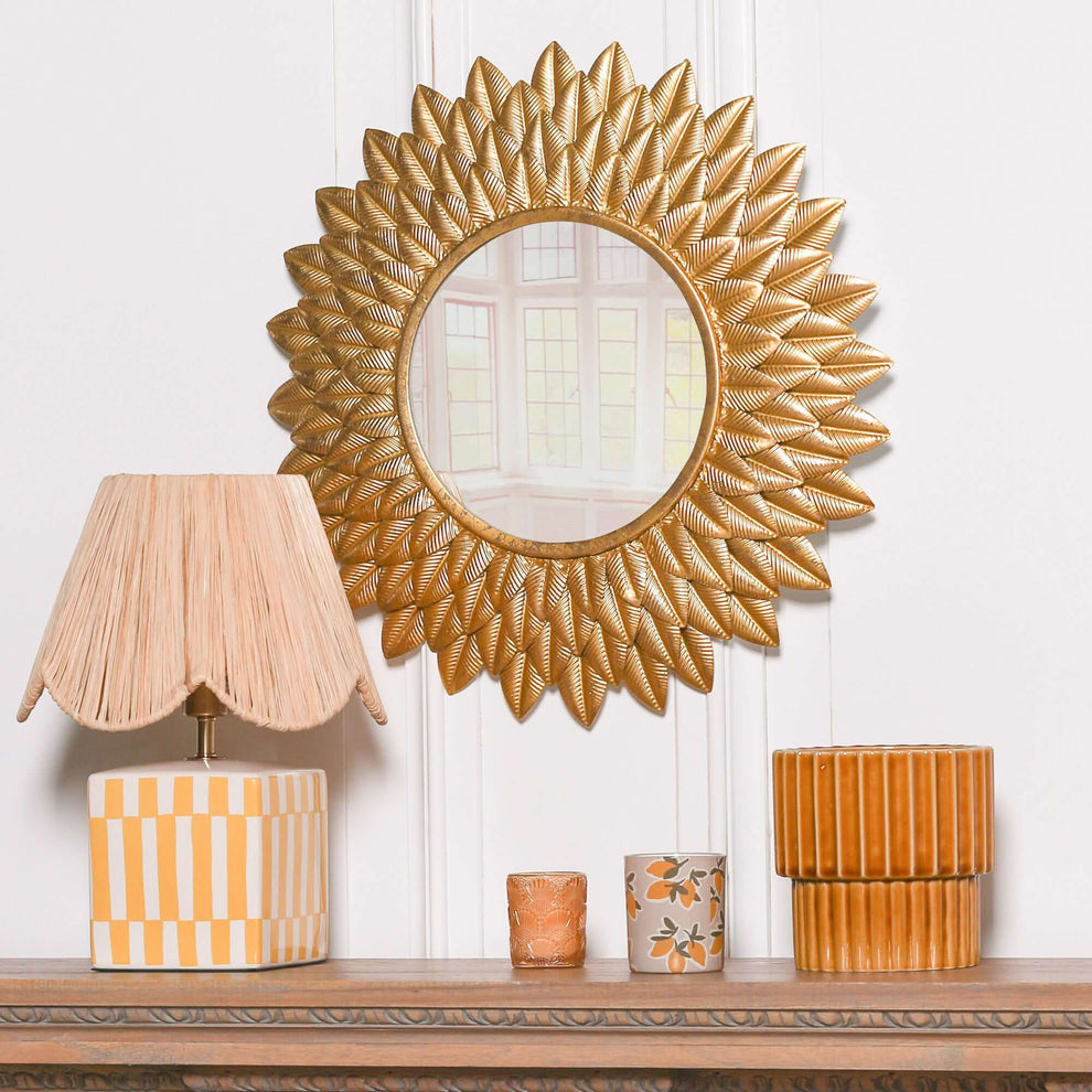 Gold Round Sunflower Wall Mirror Metal 48cm
