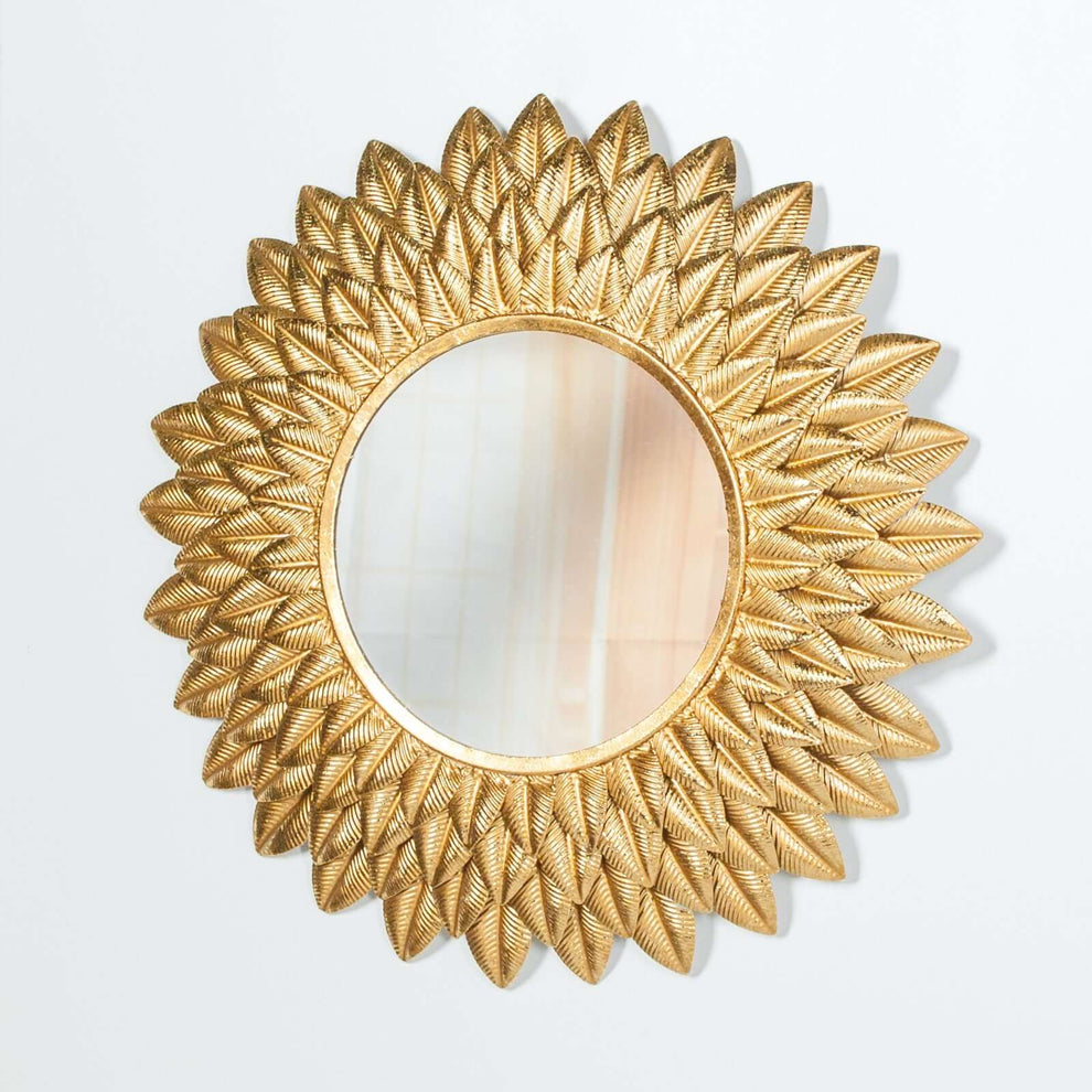 Gold Round Sunflower Wall Mirror Metal 48cm