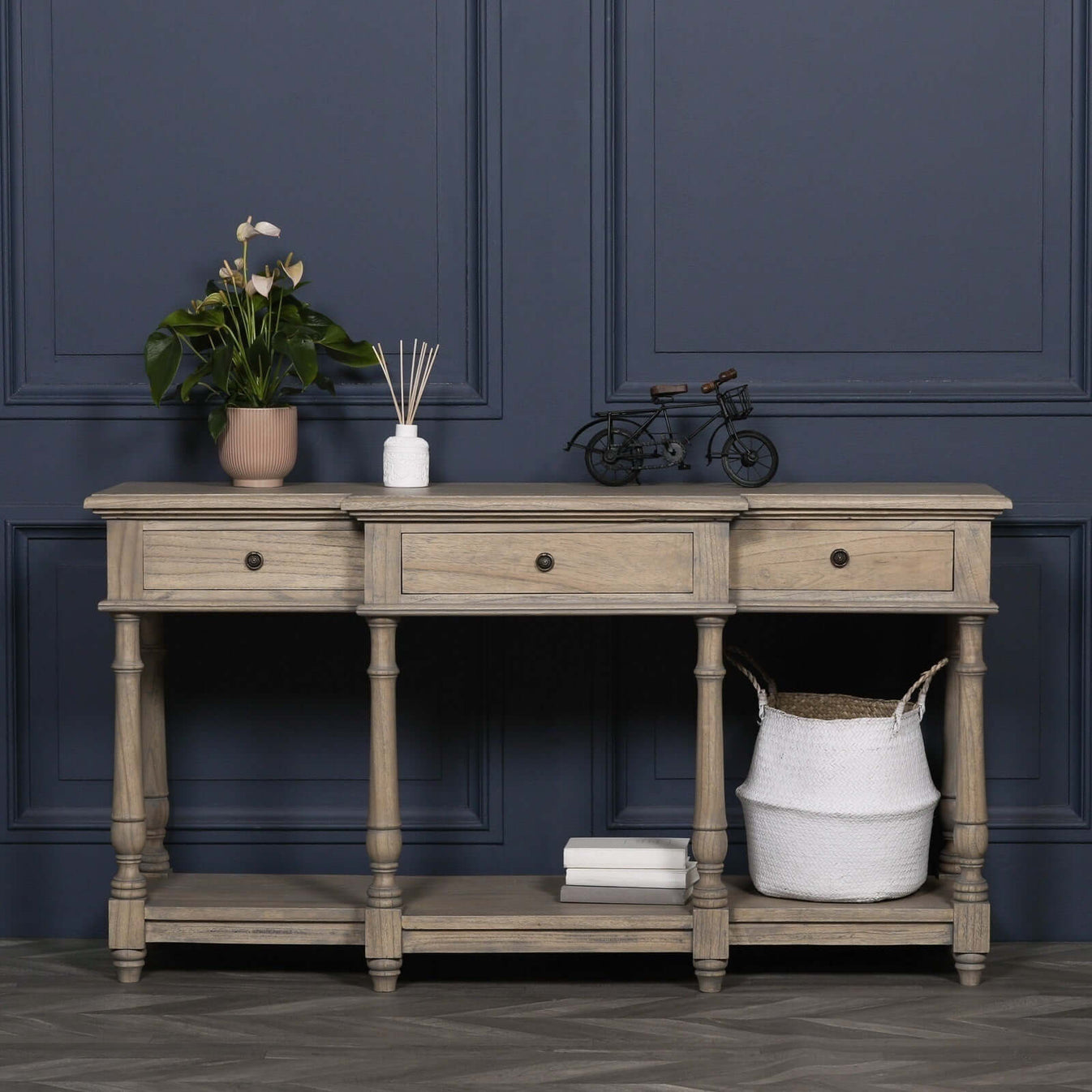 Wooden Breakfront Console Table With Storage Rustic Style