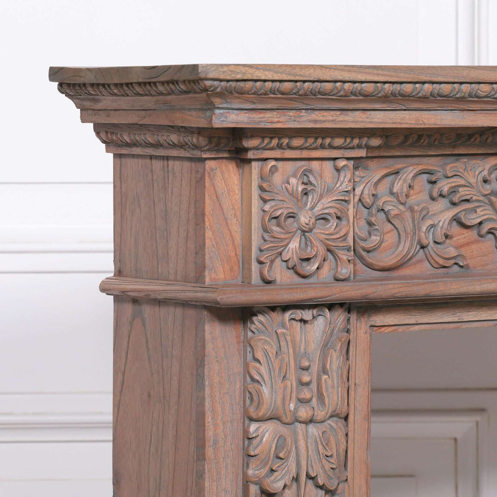 Wooden Carved Fire Surround Traditional Rustic Style